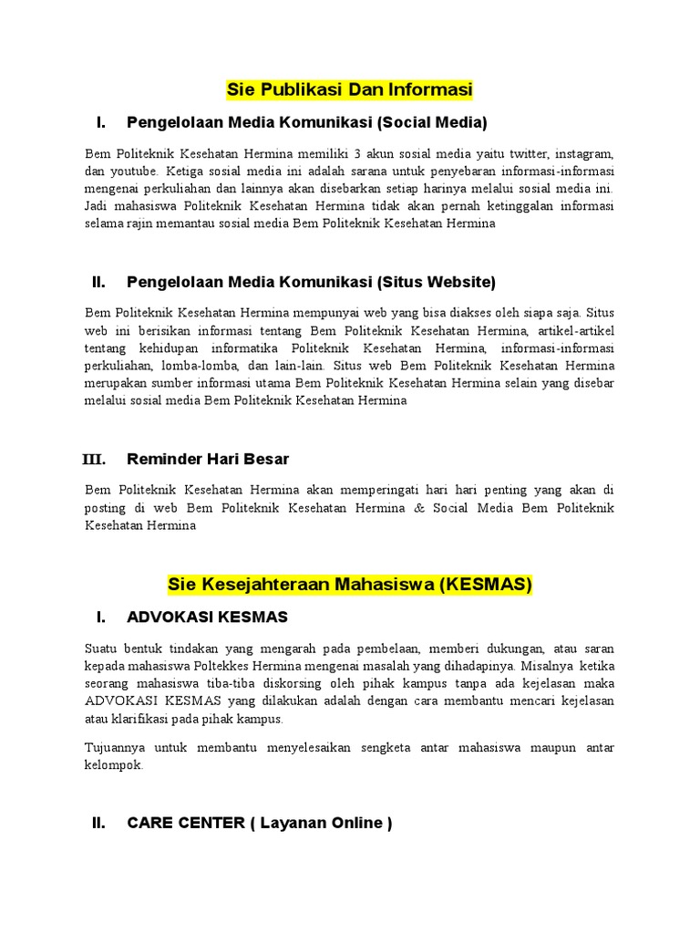 Program Kerja BEM Divisi Hubungan Masyarakat (HUMAS) | PDF