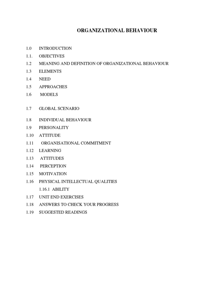 Unit 1 Organisational Behaviour 1 1 | PDF | Organizational Behavior | Extraversion And Introversion