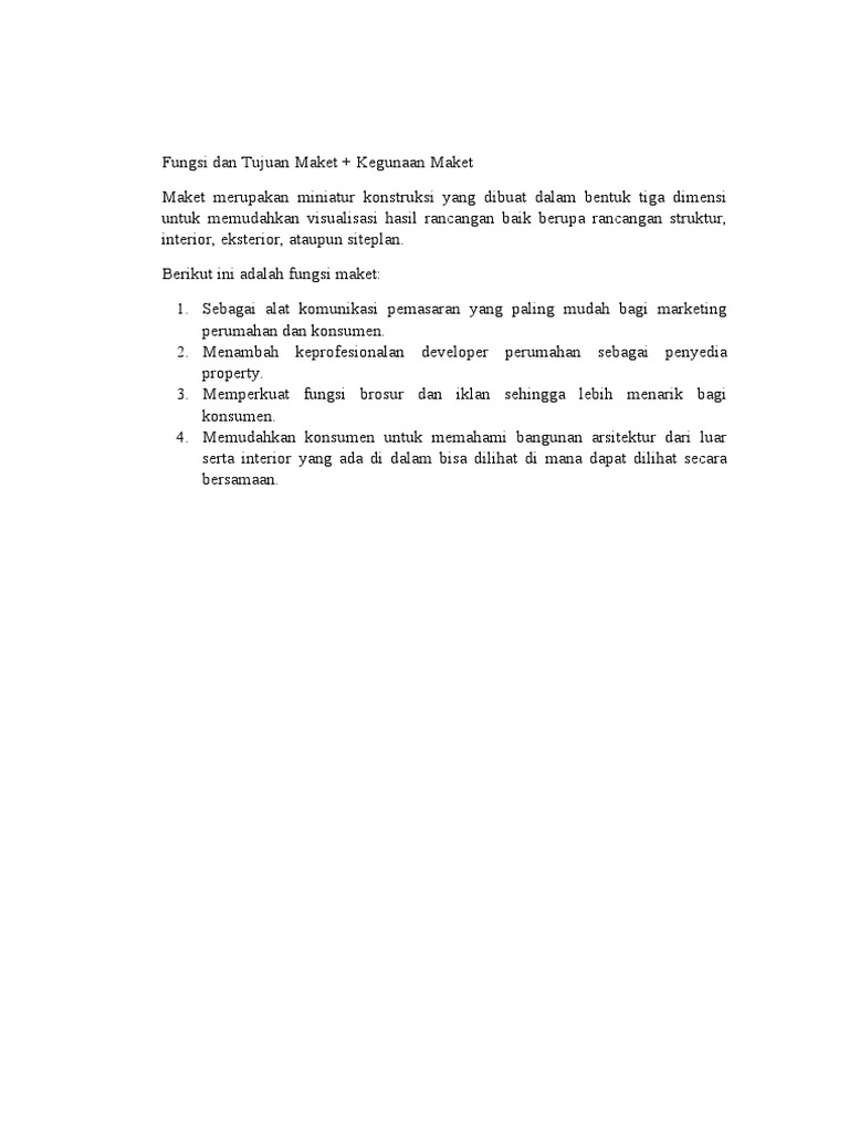 Fungsi Dan Tujuan Maket | PDF