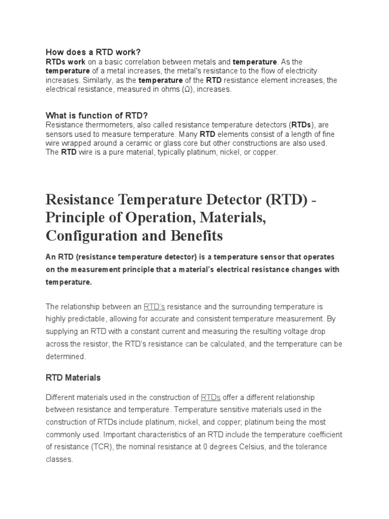 Resistance Temperature Detector (RTD) - Principle of Operation ...