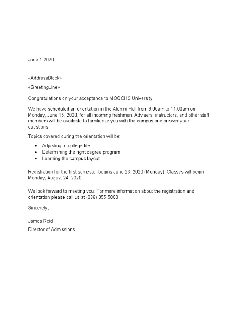 MOGCHS University Letter | PDF