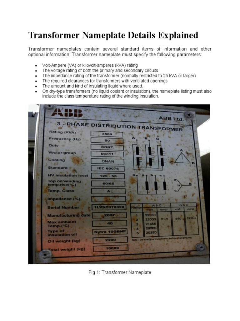 Transformer Name Plate Data | PDF | Transformer | Force
