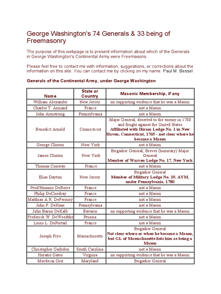 Washington's Generals and Freemasonry | PDF | Freemasonry | Masonic Lodge
