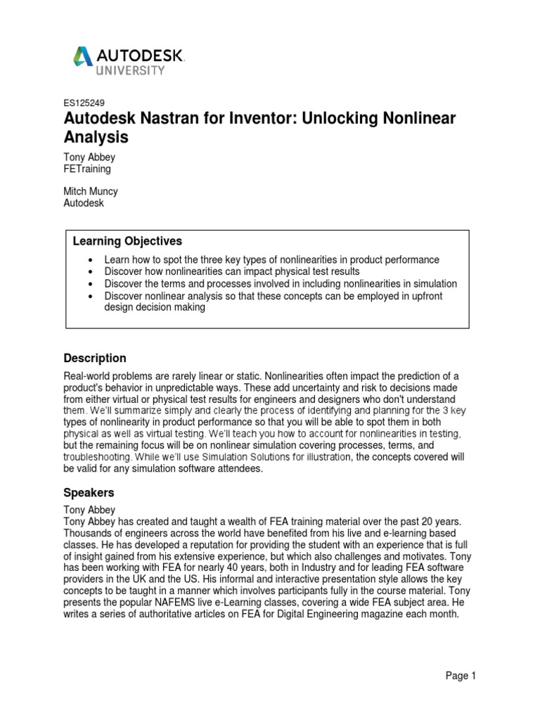 Autodesk Nastran For Inventor: Unlocking Nonlinear Analysis: Learning Objectives | PDF ...