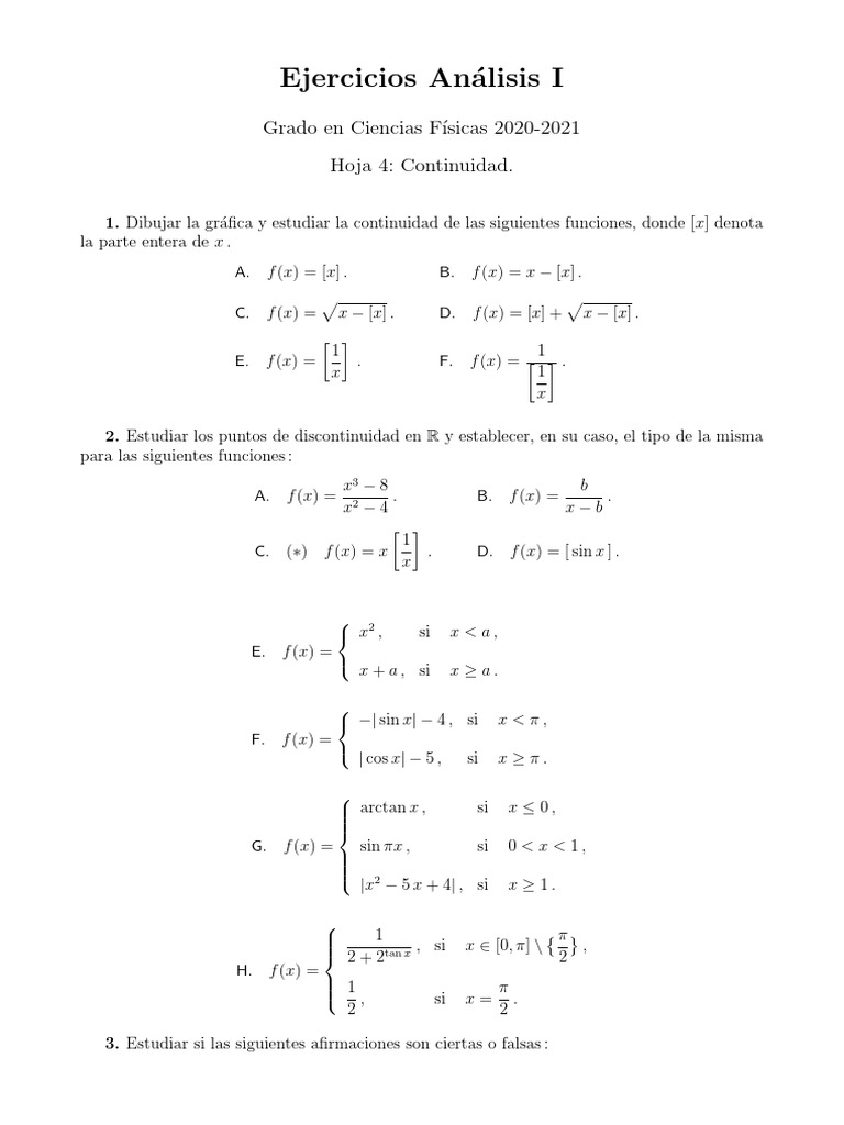 Ejercicios2020 2021 Hoja4 | PDF | Función continua | Intervalo (Matemáticas)
