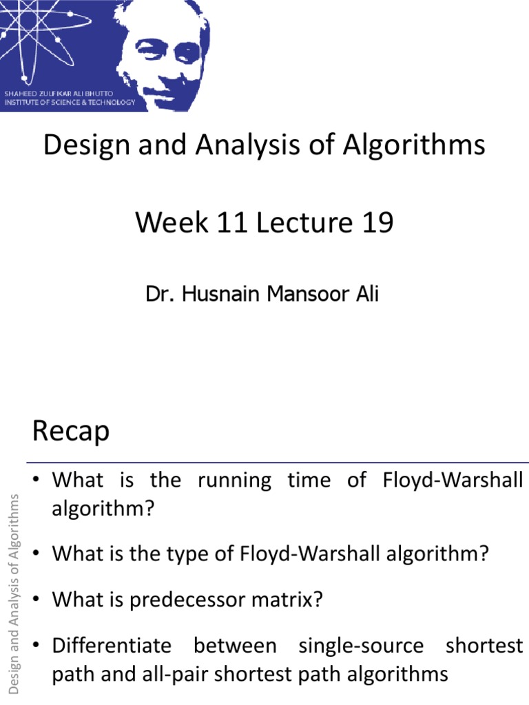 Design and Analysis of Algorithms Week 11 Lecture 19: Dr. Husnain Mansoor Ali | PDF ...