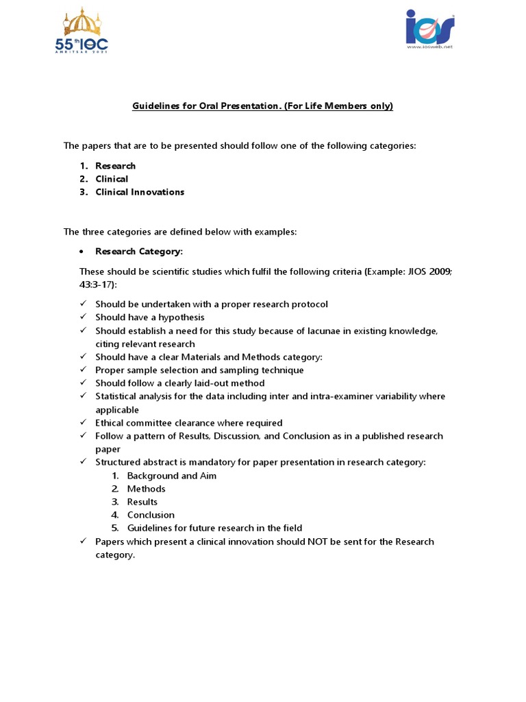 Oral Presentation Guidelines for Research | PDF | Methodology ...