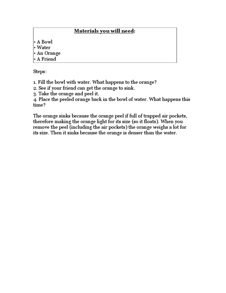 Orange Density Experiment Guide | PDF | Home & Garden