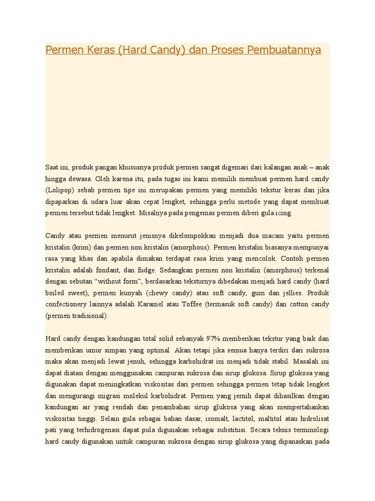Proses Pembuatan Permen Keras | PDF