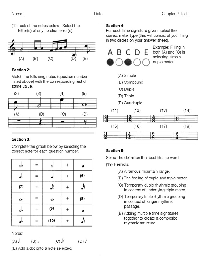 Chapter 2 Test | PDF | Rhythm And Meter | Elements Of Music