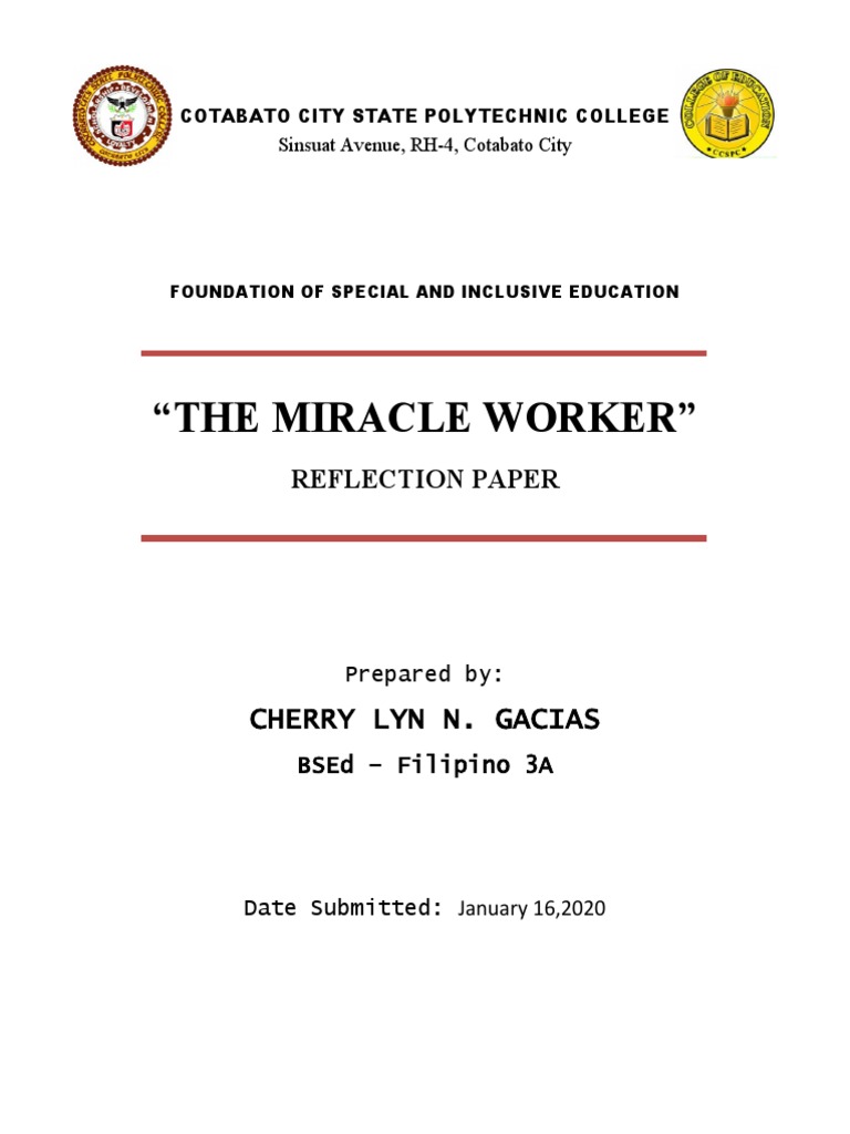 "The Miracle Worker": Cherry Lyn N. Gacias | PDF | Helen Keller