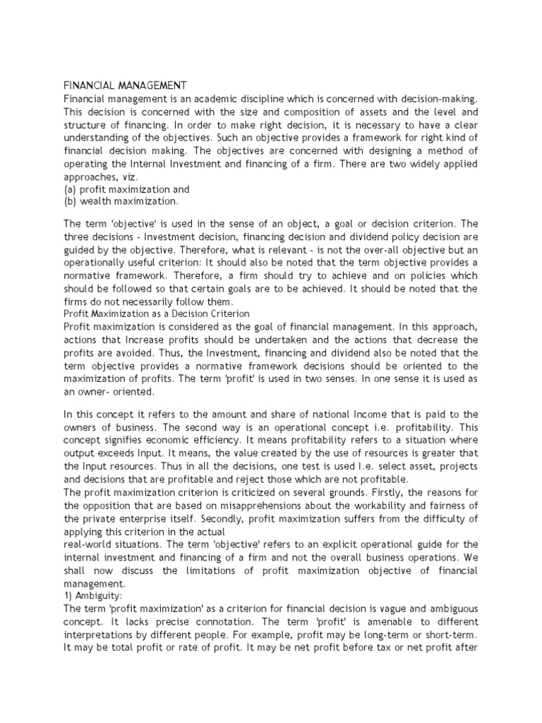 Financial Management Notes | PDF | Net Present Value | Profit (Economics)