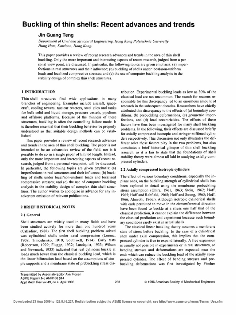 Buckling of Thin Shells, Recent Advances and Trends | PDF | Buckling ...