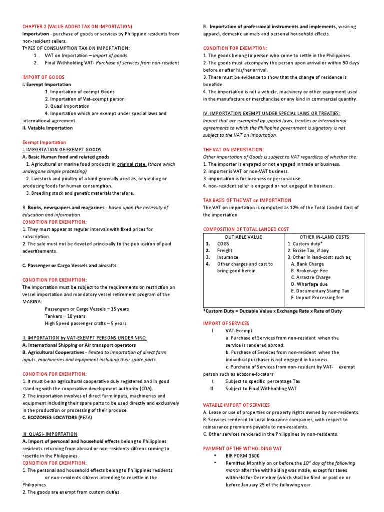 VAT On Importation Notes | PDF | Value Added Tax | Withholding Tax