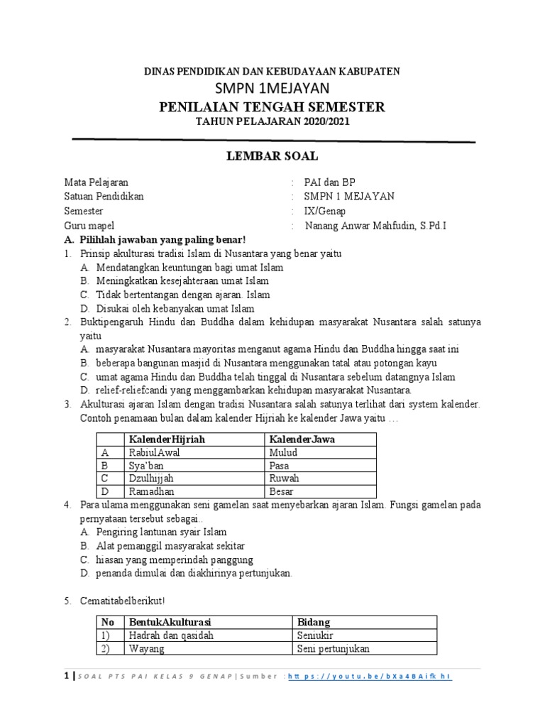 Soal Pts 2 Pai Kelas 9 | PDF | Ilmu Sosial | Agama & Spiritualitas