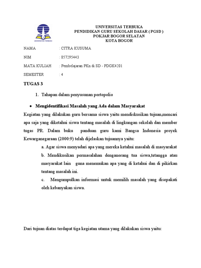 TUGAS 3 Pembelajaran PKN Di SD - Citra Kusuma | PDF | Karier & Perkembangan