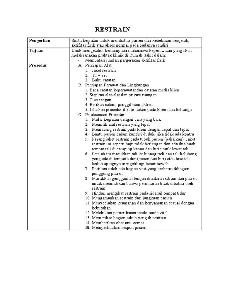 Prosedur Restrain Pasien di RS | PDF | Pengembangan Diri | Kesehatan ...
