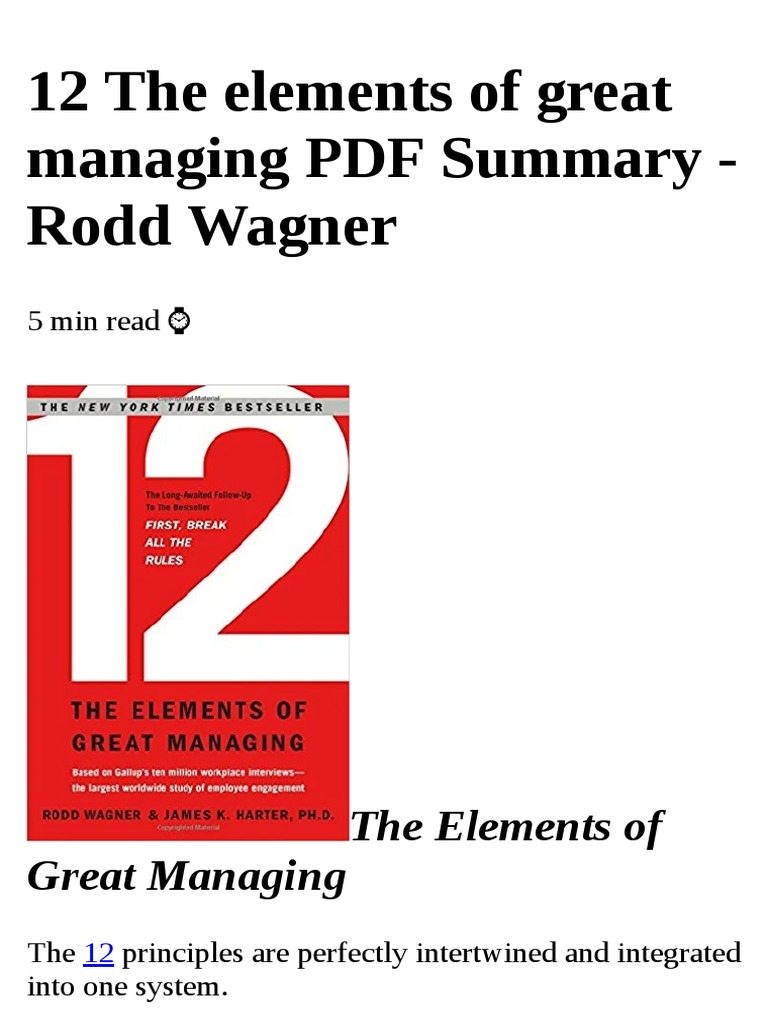 12 The Elements of Great Managing PDF Summary - Rodd Wagner | PDF ...
