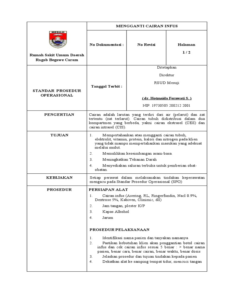 Prosedur Ganti Cairan Infus pada Pasien | PDF