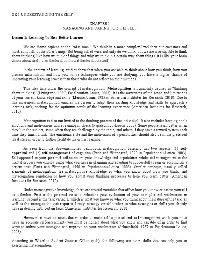 Understanding The Self Chapter 3 Lessons 1 and 2 | PDF | Self Efficacy ...