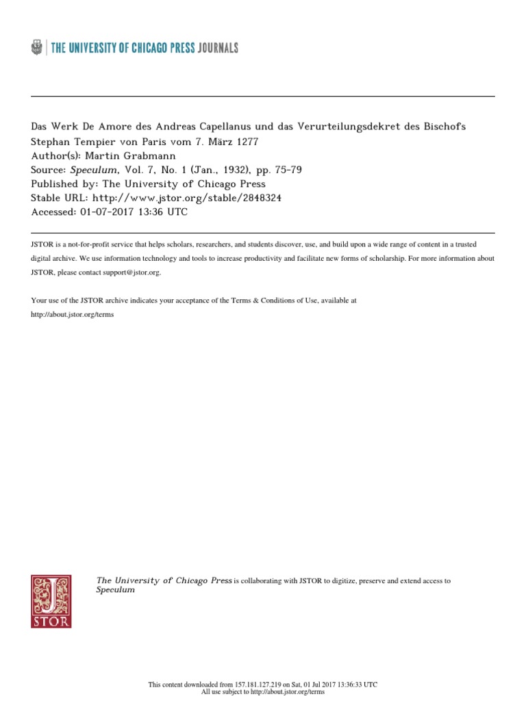 De Amore und Tempier's Dekret 1277 | PDF | Religion & Spirituality