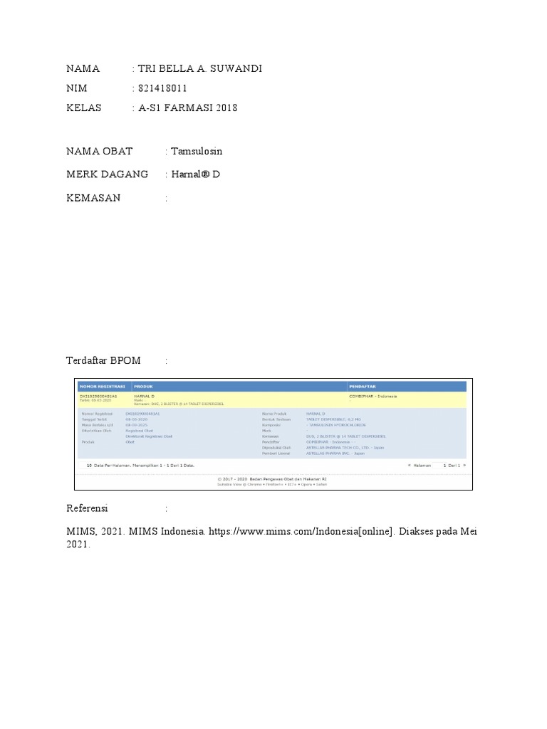 Tri Bella A. Suwandi - Obat Tamsulosin | PDF