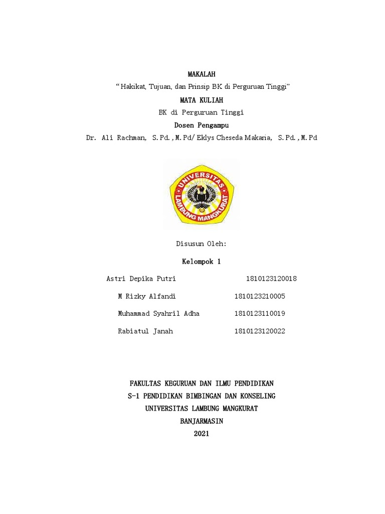 Prinsip dan Tujuan BK di Perguruan Tinggi | PDF