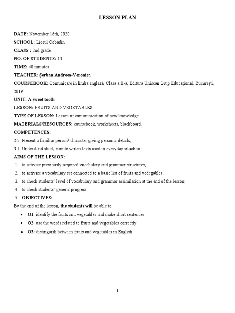 2nd Grade Fruits & Vegetables Lesson | PDF | Worksheet | Behavior ...