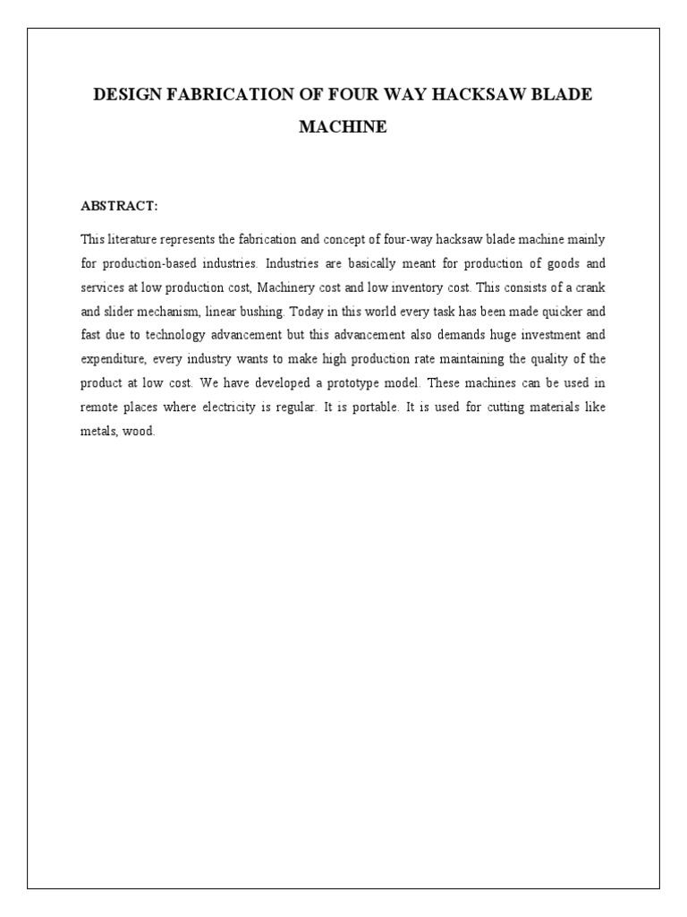 Fabrication of Four Way Hacksaw Blade Machine | PDF | Computer Aided ...