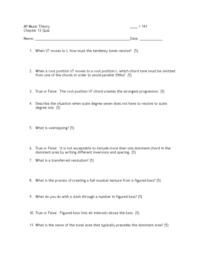 AP Music Theory Unit 5 Quiz | PDF | Language Arts & Discipline