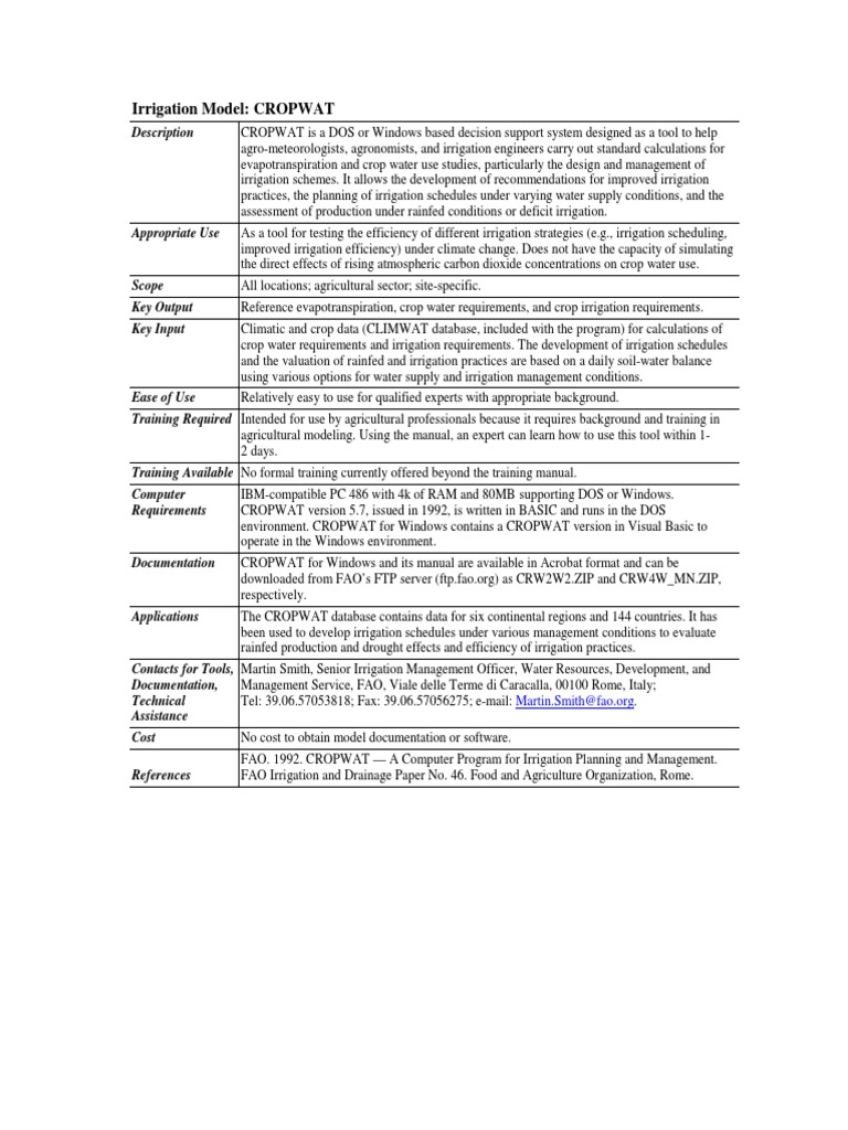 Irrigation Model - Cropwat | PDF | Agriculture | Agriculture