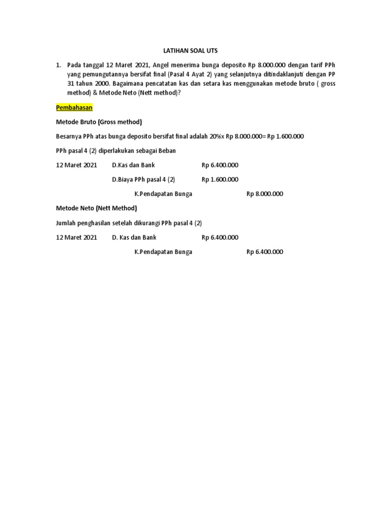 Latihan Soal UTS Perpajakan | PDF