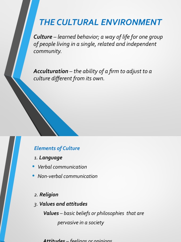 The Cultural Environment: Culture - Learned Behavior A Way of Life For ...