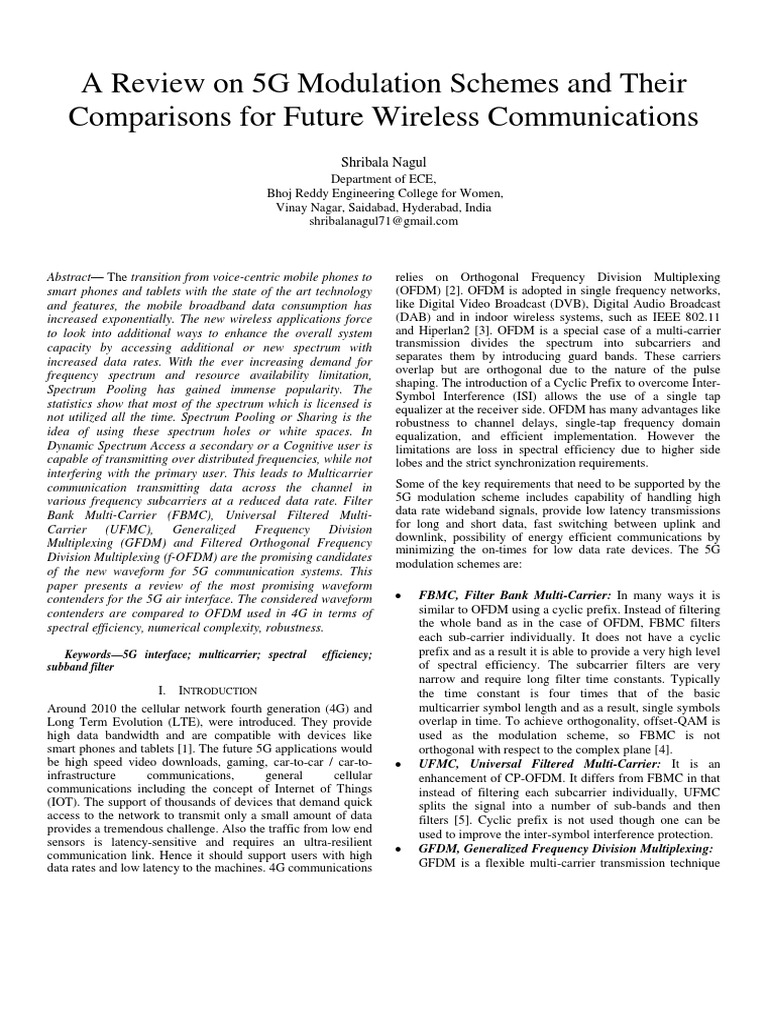 5G Modulation Schemes Comparison | PDF | Orthogonal Frequency Division ...