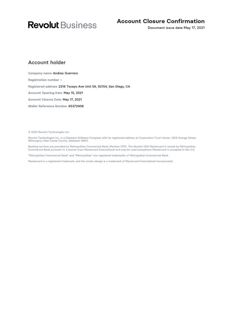 Revolut Account Closure Confirmation | PDF