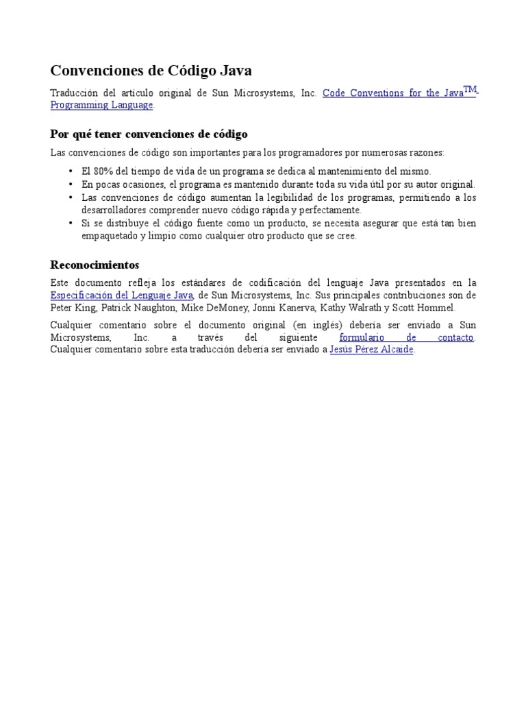 Convenciones de Código Java | PDF | Java (lenguaje de programación) | C Convenciones de Código Java | PDF | Java (lenguaje de programación) | C