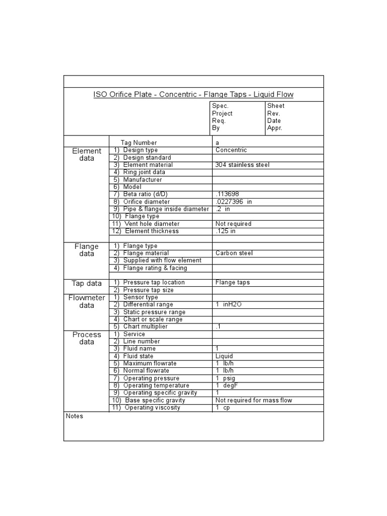 ISO Orifice Plate - Concentric - Flange Taps - Liquid Flow | PDF ...