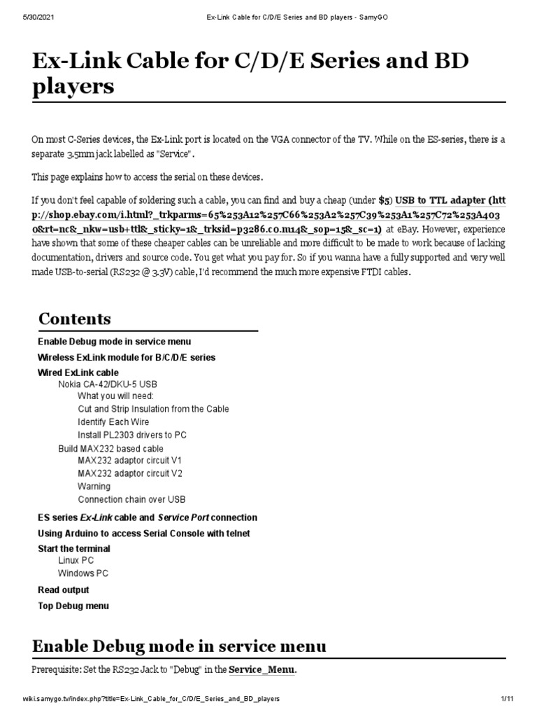 Ex-Link Cable For C - D - E Series and BD Players - SamyGO | Download ...