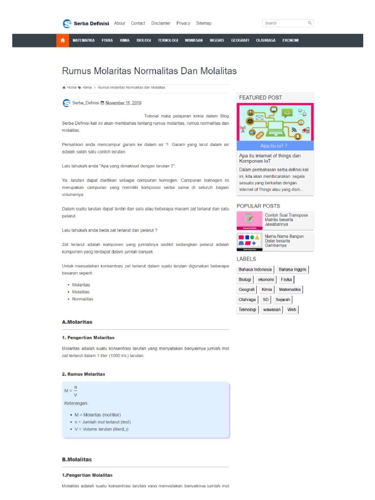 Rumus Molaritas Normalitas Dan Molalitas Pdf