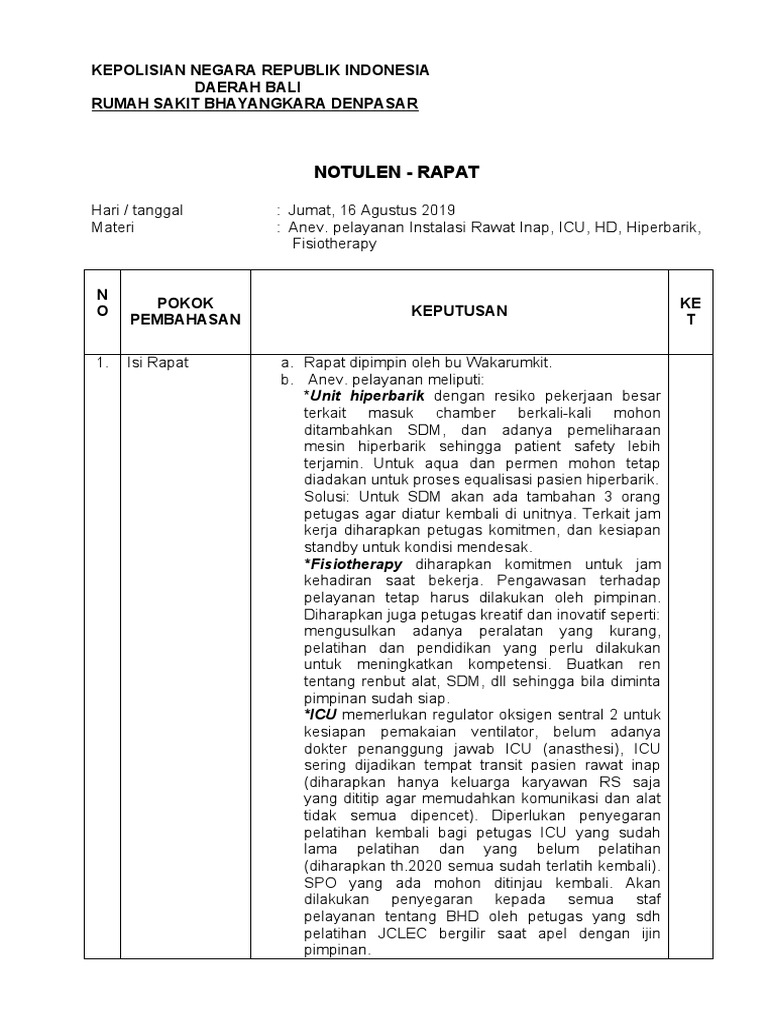 Notulen Rapat Anev Pelayanan | PDF