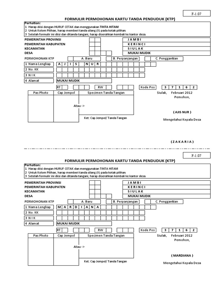 Formulir KTP, Nikah, KK Dan AKta Lengkap | PDF
