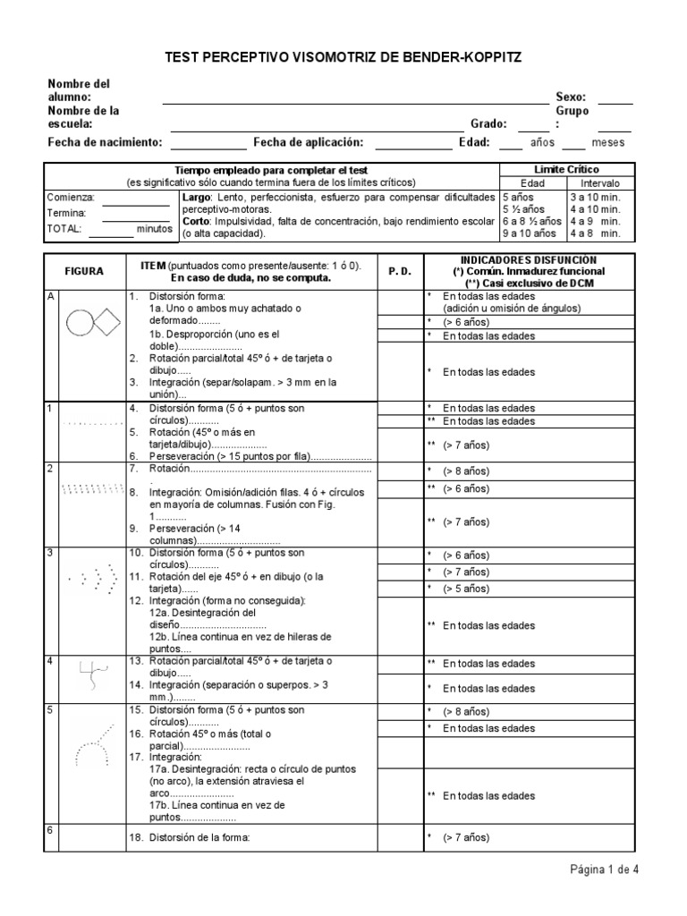 Bender Koppitz Protocolo | PDF | Diagnóstico psiquiátrico | Trastornos mentales y conductuales