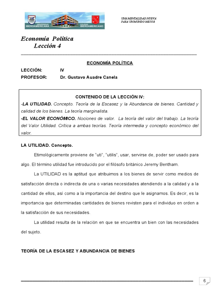 Leccion IV La Utilidad Economia Politica | PDF | Bienes | Utilidad