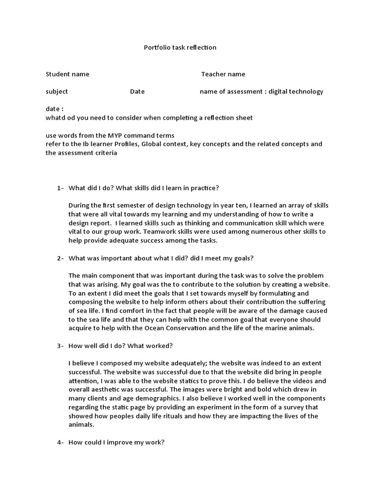 Digital Technology Portfolio Reflection | PDF | Educational Assessment ...