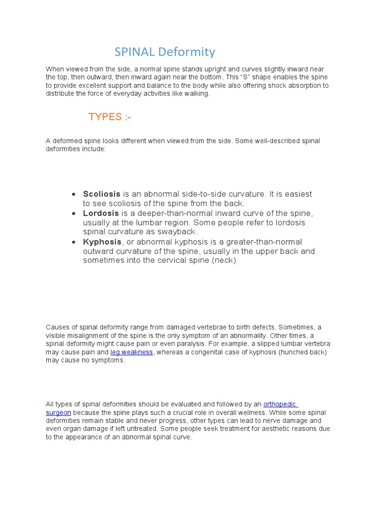 SPINAL Deformity: Types | PDF | Vertebral Column | Osteoporosis