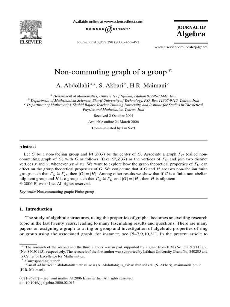 Non-Commuting Graph of A Group | PDF | Group (Mathematics) | Index Of A Subgroup