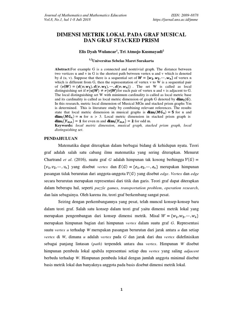 Dimensi Metrik Lokal Pada Graf Musical Dan Graf Stacked Prism | PDF ...