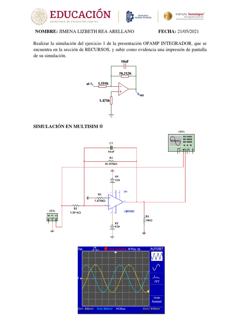 Simulación de OPAMP Integrador en Multisim | PDF