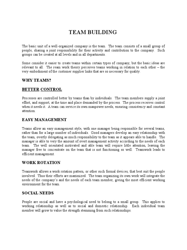 Team Building: Why Teams? Better Control | PDF | Attention | Customer