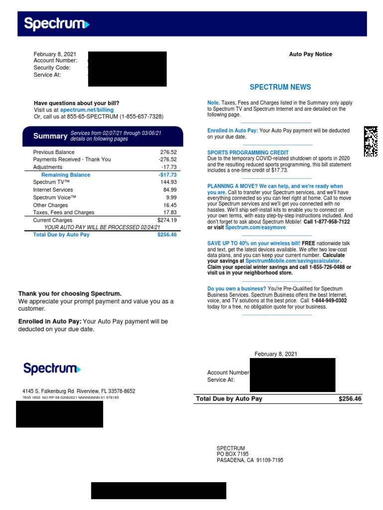 Spectrum Bill 2021 | PDF | Cheque | Fee